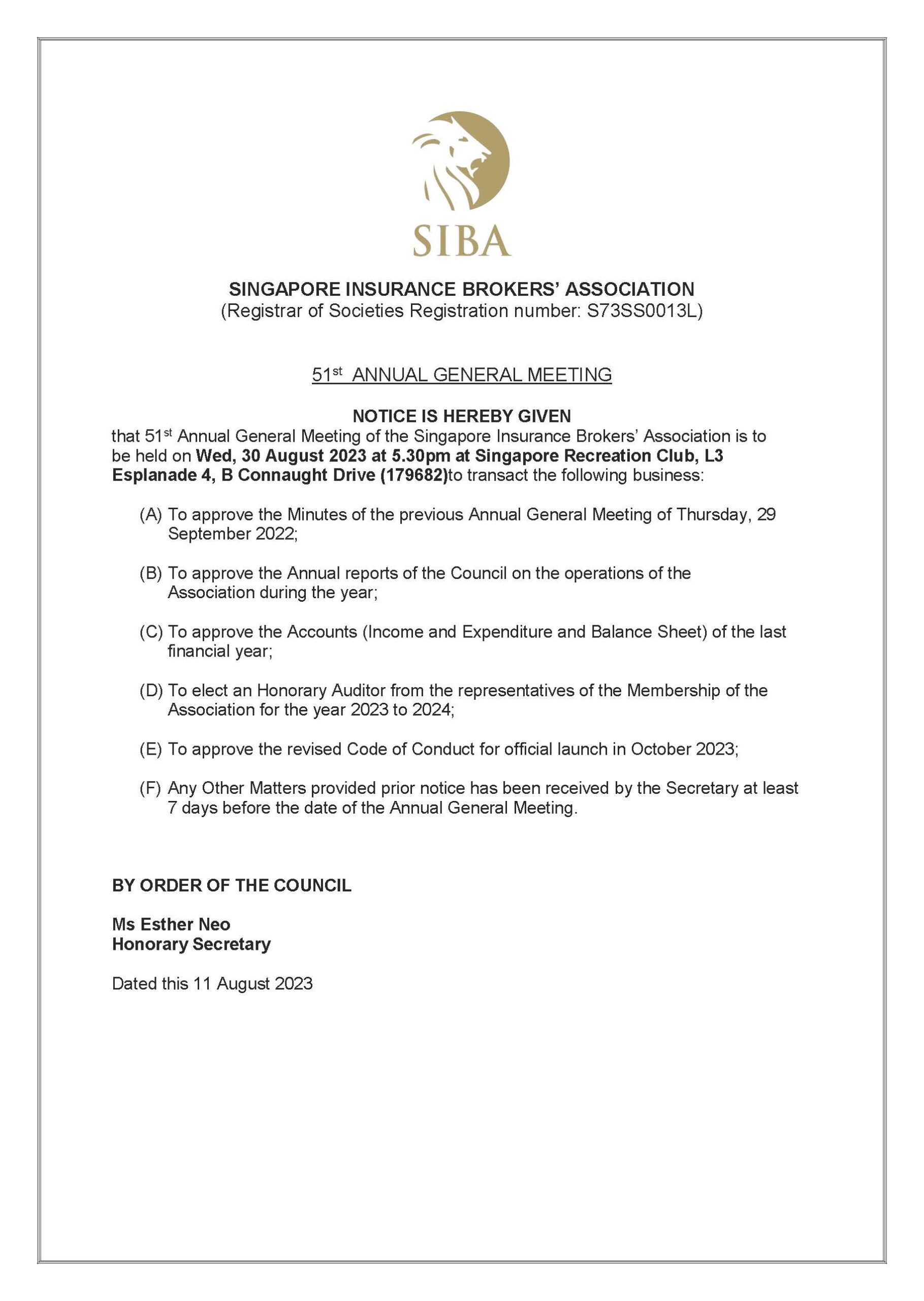 NOTICE AGM 2023 – Singapore Insurance Brokers' Association